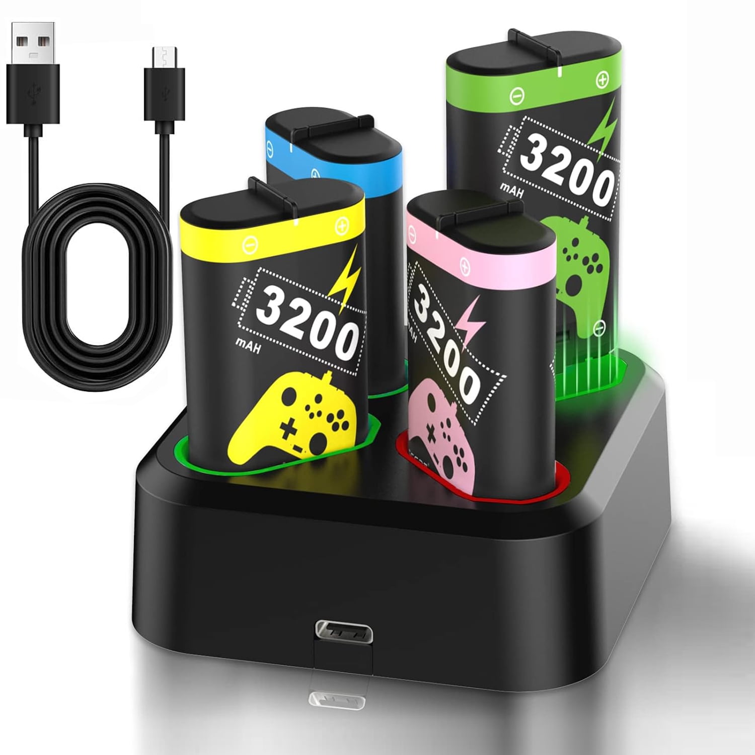 4 Pack 3200mAH(4 X 7680mWh) Xbox Controller Rechargeable Battery Packs ...