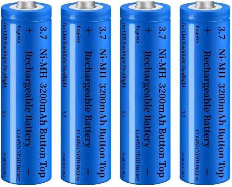 4 Pack 3200mAh Battery Ni-MH Rechargeable, 3.7 Button Top NiMH ...