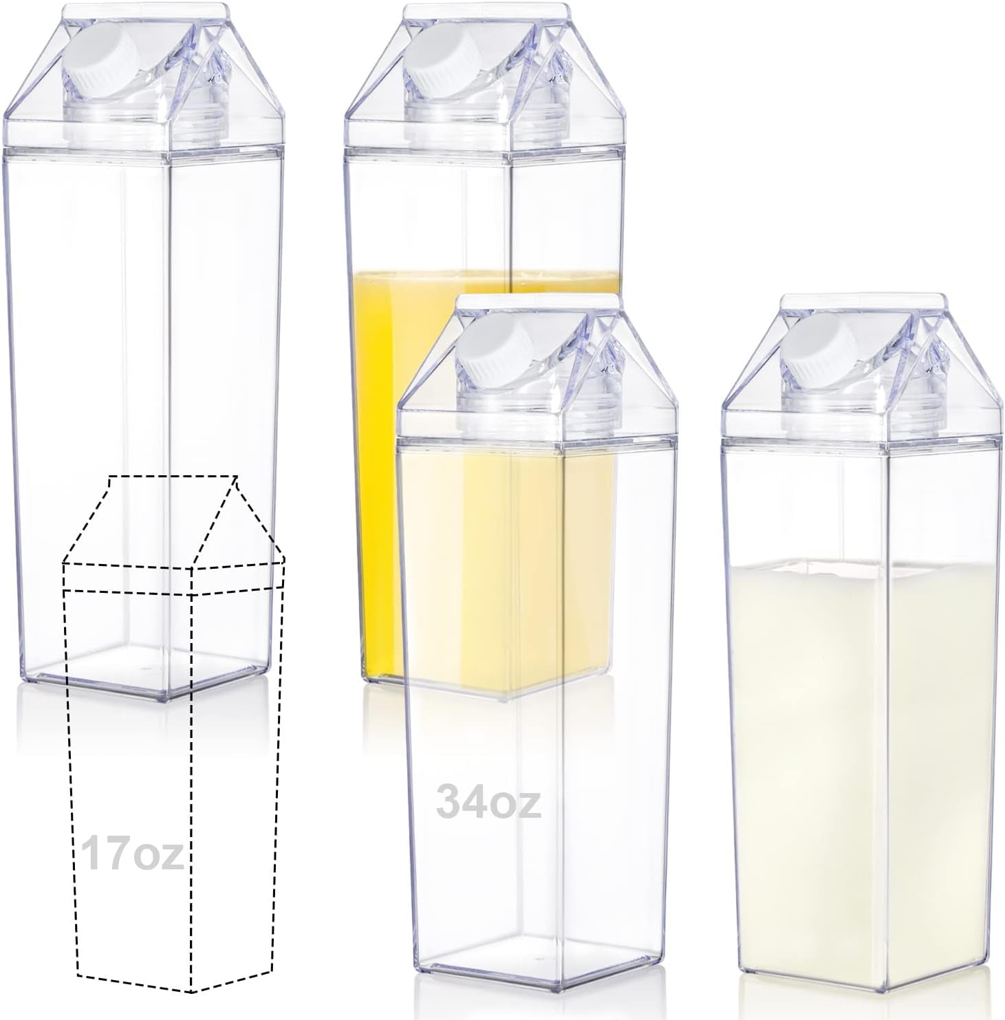 4 Pack 34 Oz Milk Carton Water Bottle, Clear Plastic Milk Box Portable ...