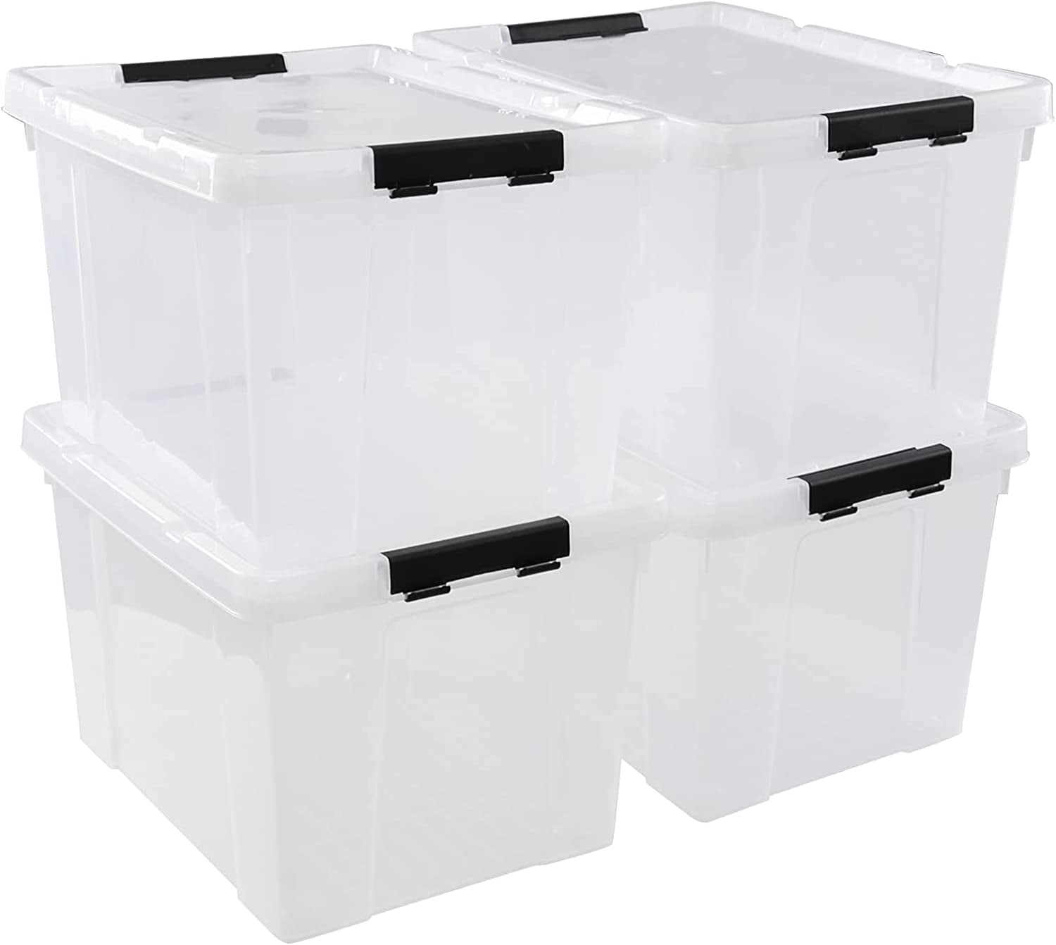 4-Pack 34 Quart Clear Plastic Storage Boxes with Lids, Latching Bins ...