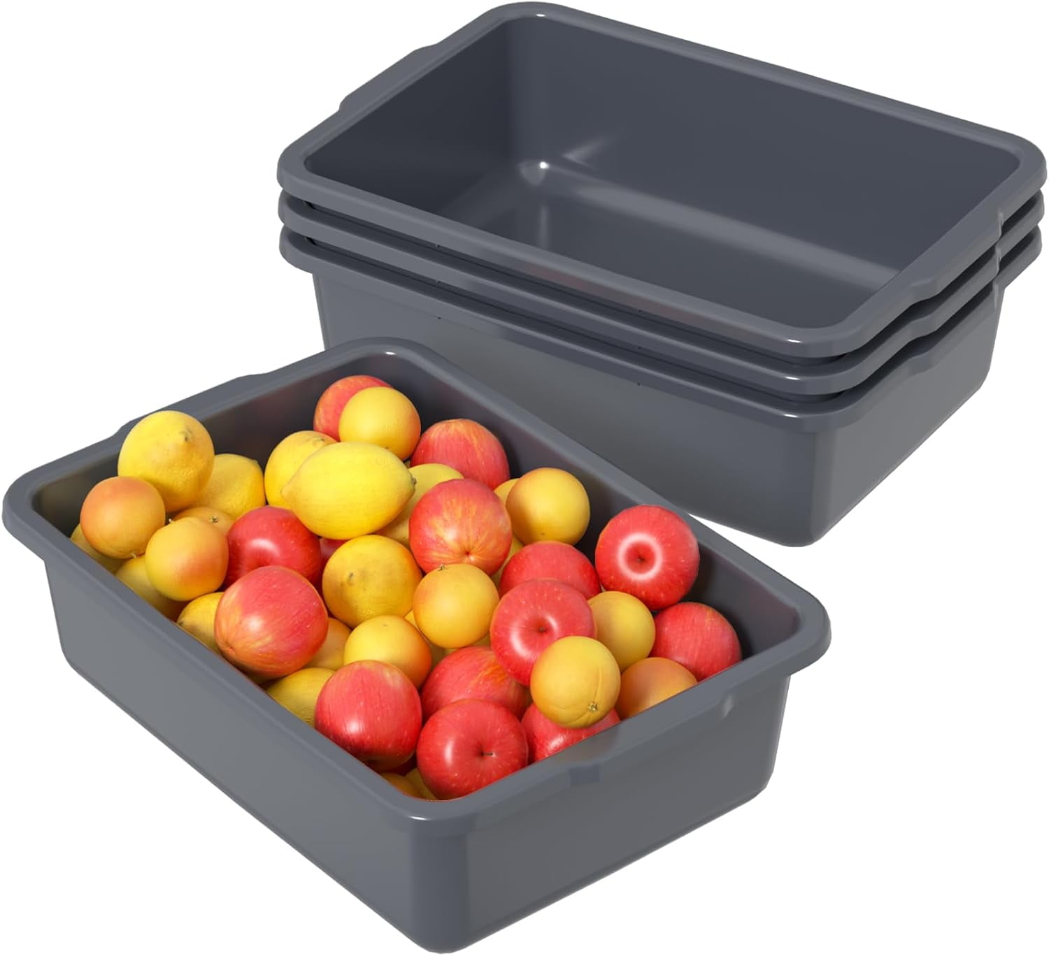 4-Pack 35 L Large Bus Bins Restaurant, Commercial Dish Tub, Gray ...