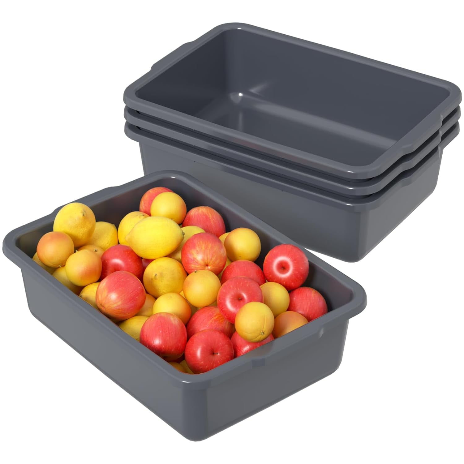 4-Pack 35 L Large Bus Bins Restaurant, Commercial Dish Tub, Gray ...