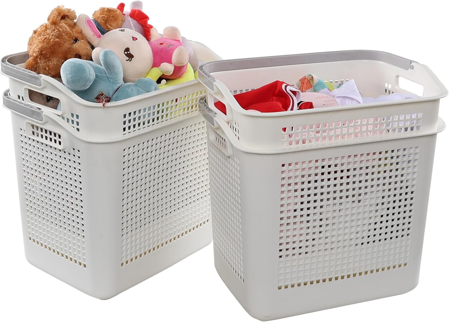 4 Pack 35 L Plastic Laundry Basket with Handle, White Laundry Hamper ...
