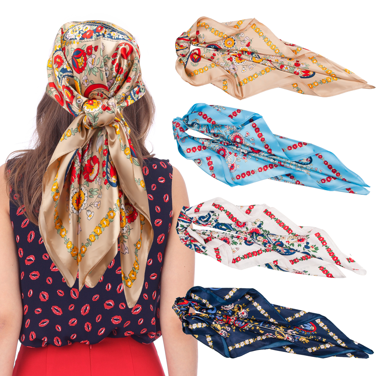 Womens Sheer Chiffon Scarf Square 23 inch Solid Neck Scarf 50’s Style ...