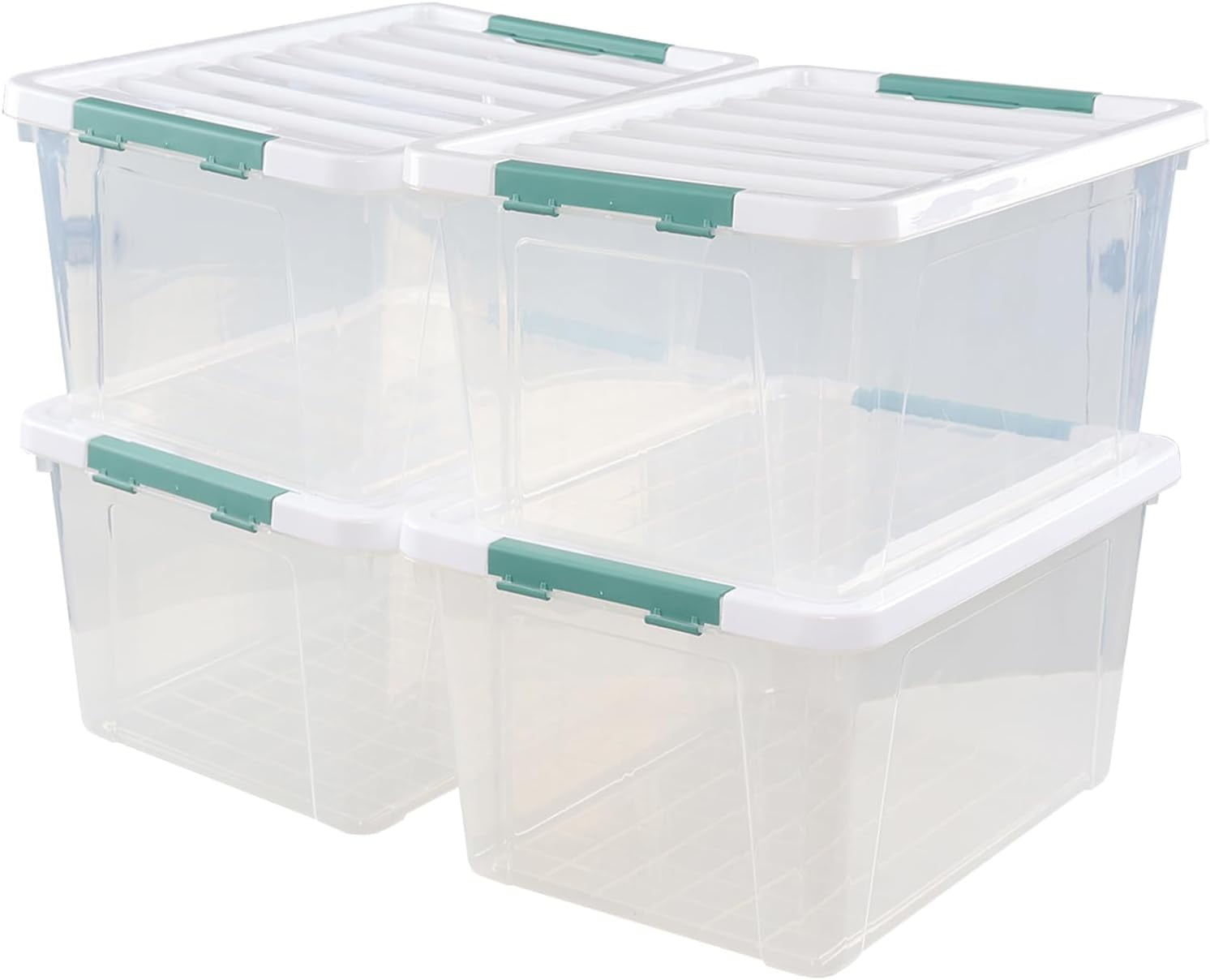4 Pack 35L Storage Box with Lid, Plastic Latching Container Bin, Clear ...