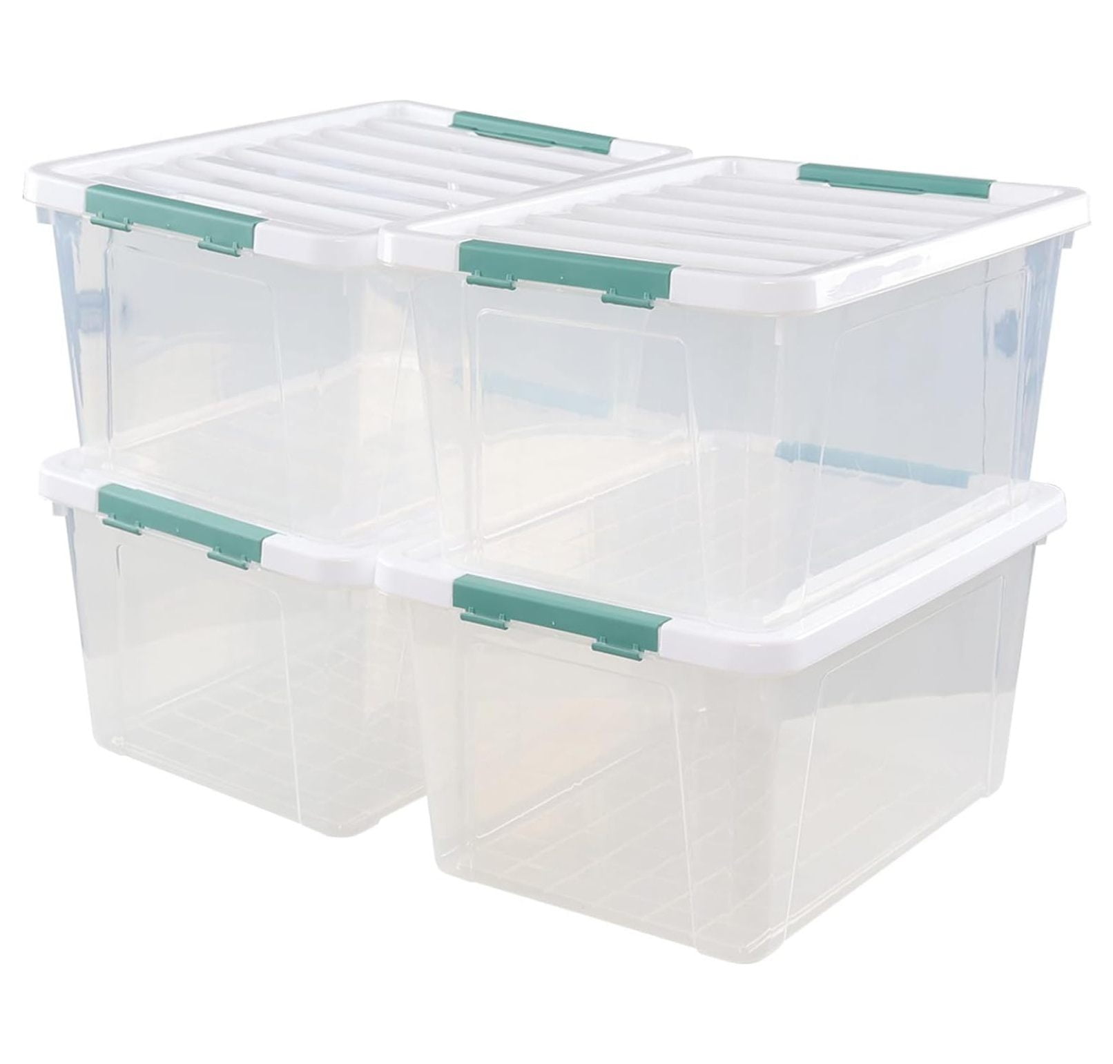 4 Pack 35L Storage Box with Lid, Plastic Latching Container Bin, Clear ...