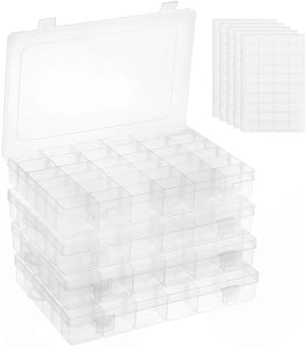 4 Pack 36 Grids Plastic Bead Organizer Box with Dividers, Clear Craft ...