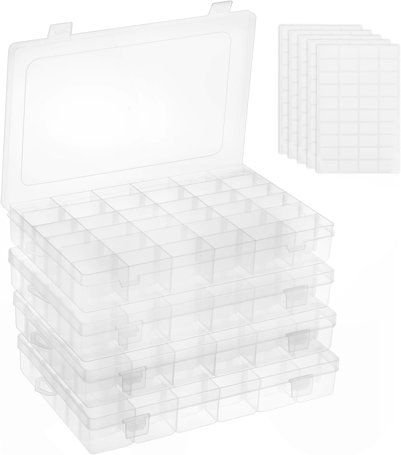 4 Pack 36 Grids Plastic Bead Organizer Box with Dividers, Clear Craft ...