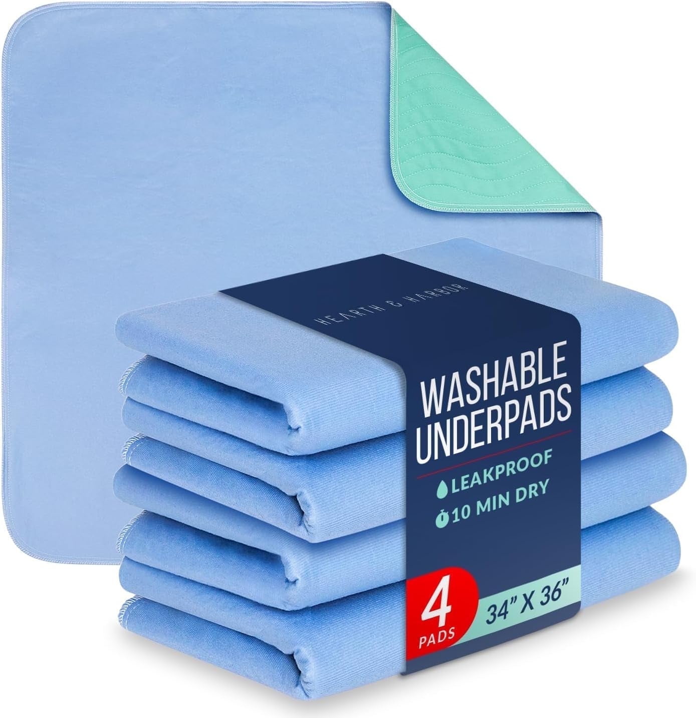 4 Pack 36” x 34” Extra Heavy Absorbency Washable Underpads, Waterproof ...