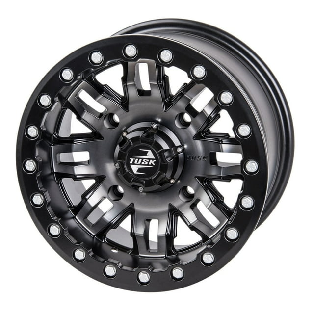 (4 Pack) 4/137 Tusk Teton Beadlock Wheel 14x7 4.0 + 3.0 Gun Metal/Black For TRACKER SVX 1000 ...