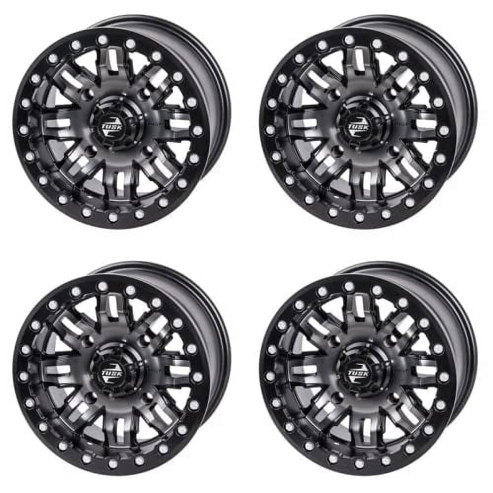 (4 Pack) 4/137 Tusk Teton Beadlock Wheel 14x7 4.0 + 3.0 Gun Metal/Black ...