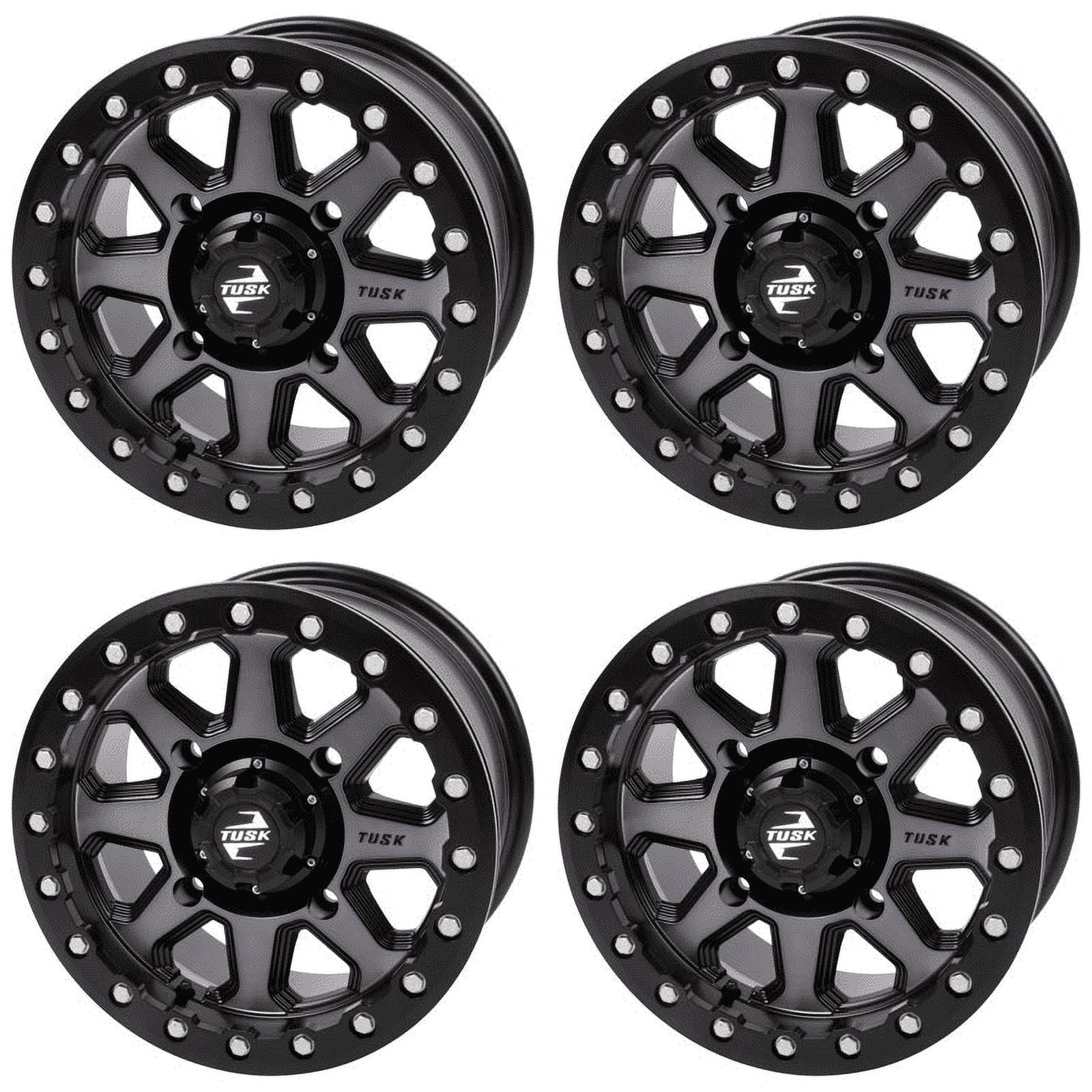 (4 Pack) 4/156 Tusk Uinta Beadlock Wheel 14X7 4.0 + 3.0 Gunmetal/black ...