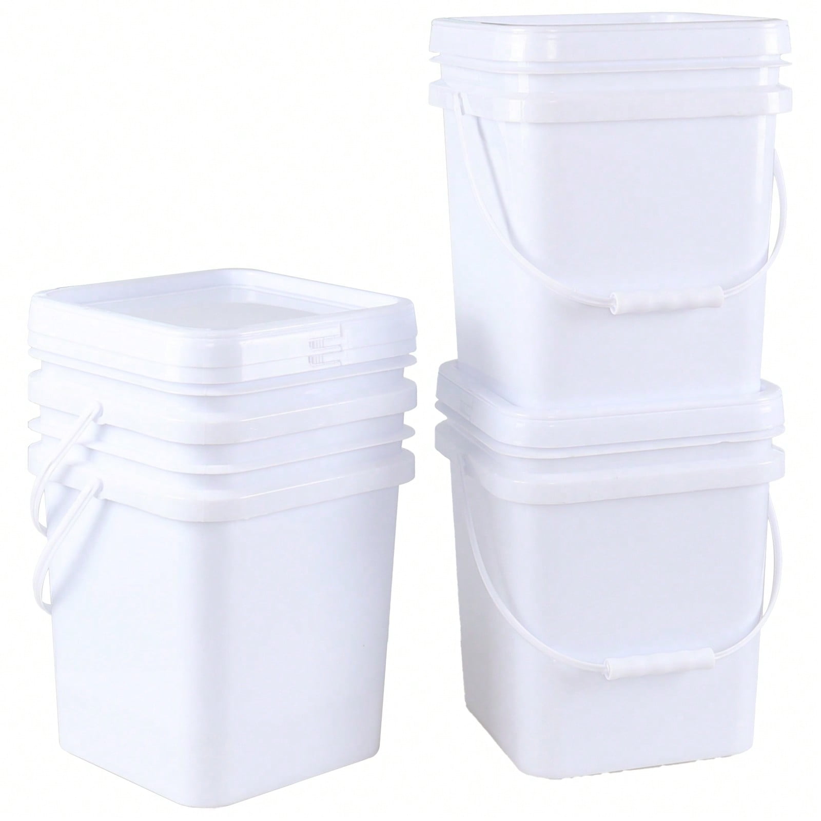 4 Pack 4.8 Gallon Plastic Square Buckets With Sealable Lids, White ...