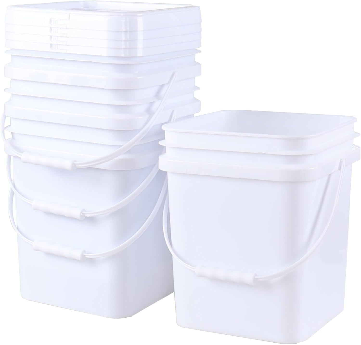 4 Pack 4.8 Gallon Square Lidded Storage Bucket with Handle, Plastic ...