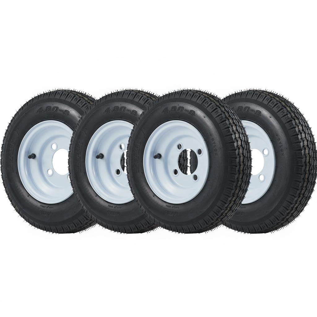 4-Pack 4.80-8 Trailer Tires with 8-Inch White Rims, 6 Ply Load Range C ...