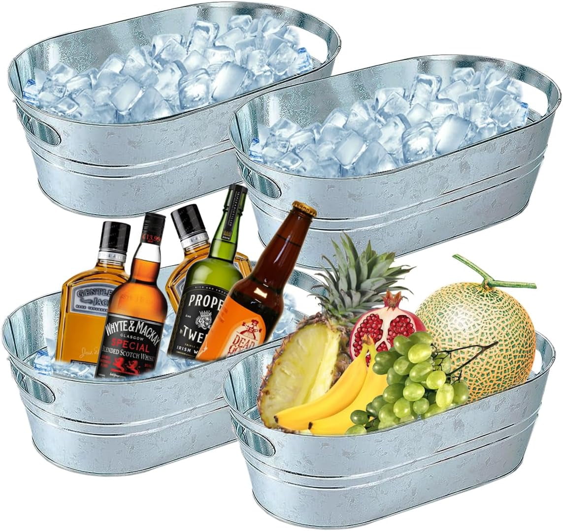 4-Pack 4-Gallon Galvanized Metal Drink Tubs - Large Ice Buckets with ...