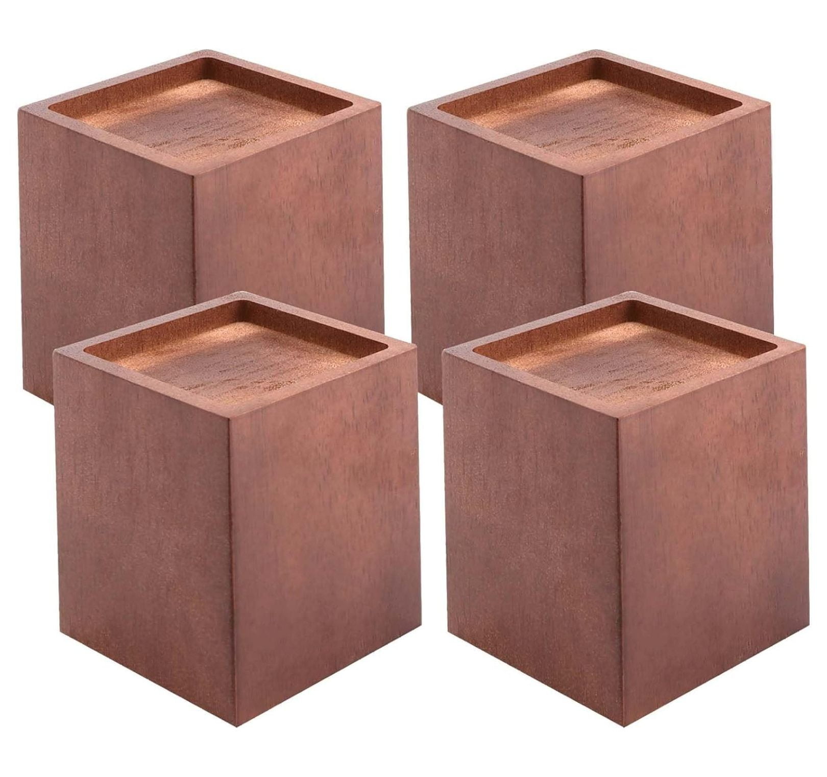 4 Pack 4 Inch Natural Solid Wood Bed Risers, Square Wood Furniture ...