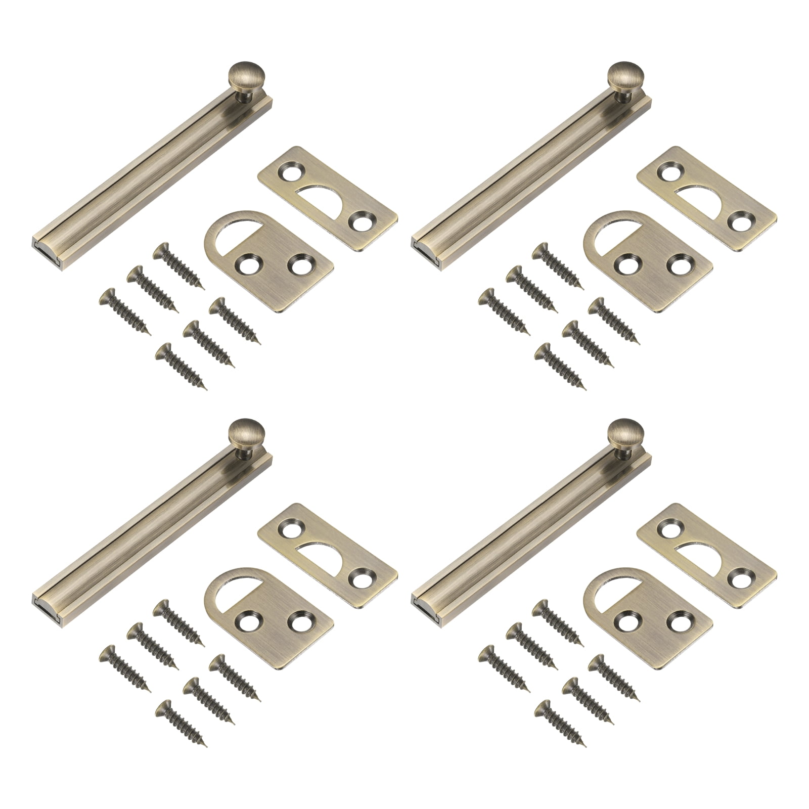 4 Pack 4" Solid Brass Surface Bolt, Concealed Security Slide Latch Door ...