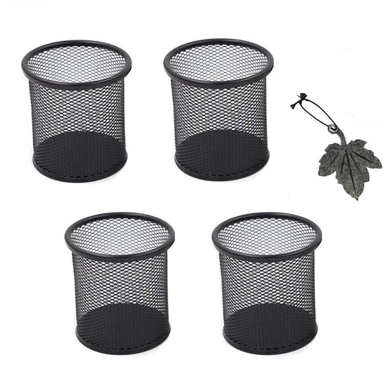 4 Pack 4" inch Black Round Cylinder Shape Mesh Pen Holder Metal Jumbo ...