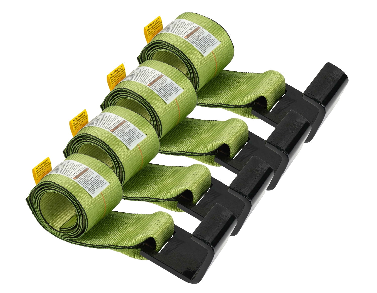 (4 Pack) 4" x 5' Roll Off Container Green Winch Strap w/ Large Flat ...