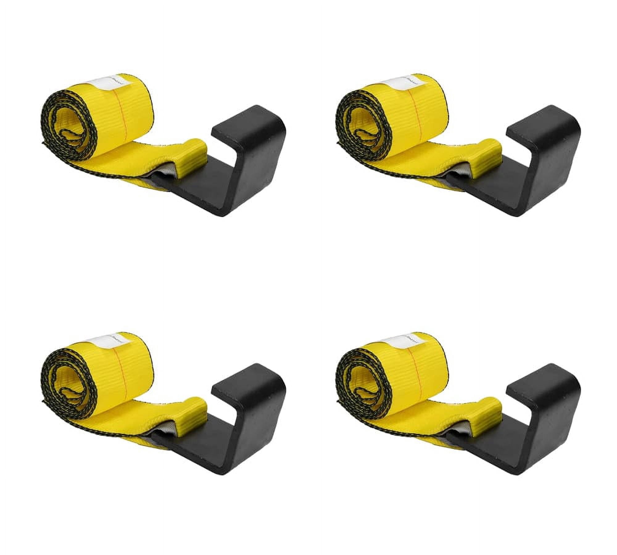(4 Pack) 4" x 5' Roll Off Container Yellow Winch Strap w/ Large Flat ...