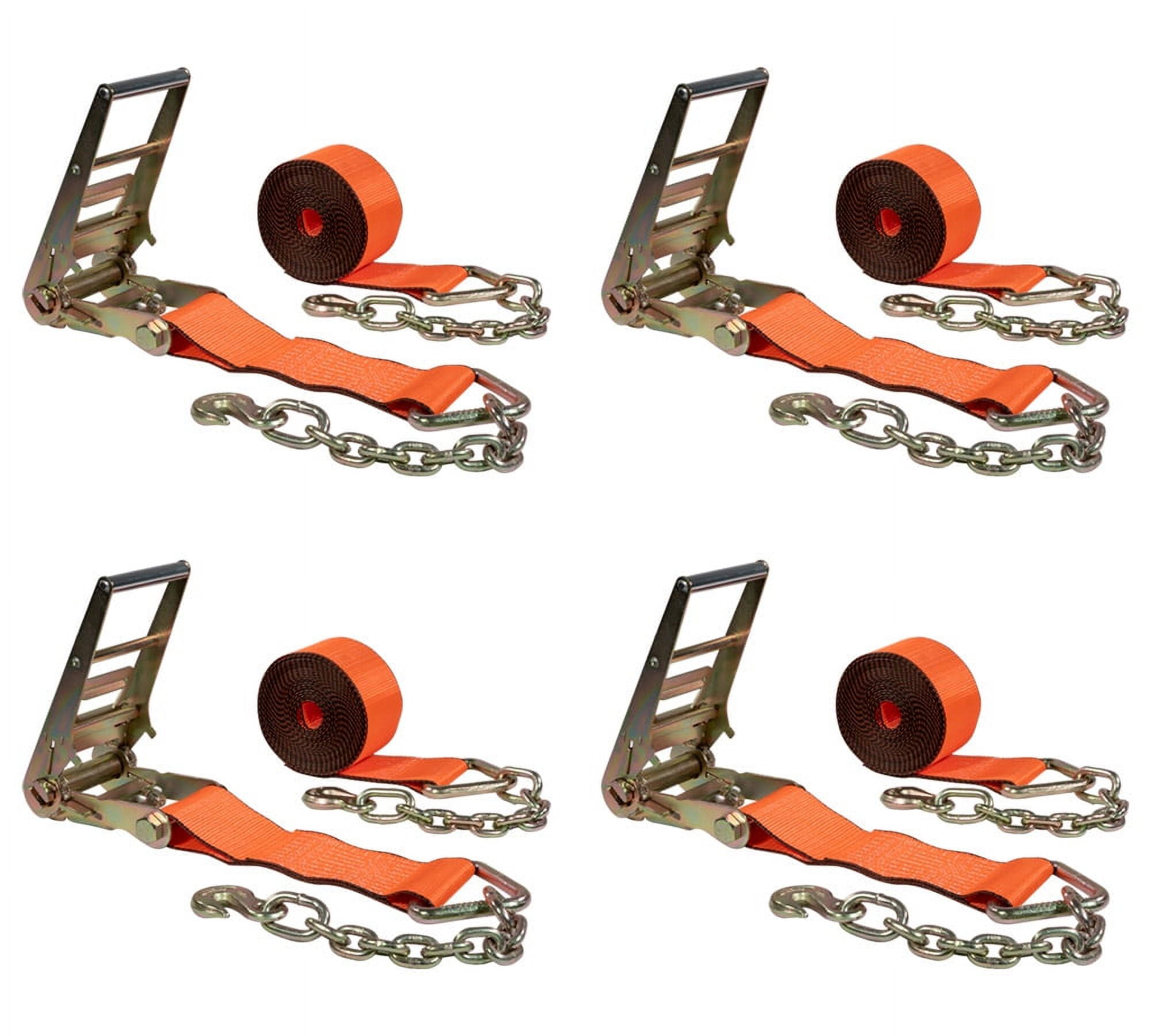 4 Pack 4"x30' Orange Ratchet Strap with Chain Anchor - 6,667 Lbs WLL ...