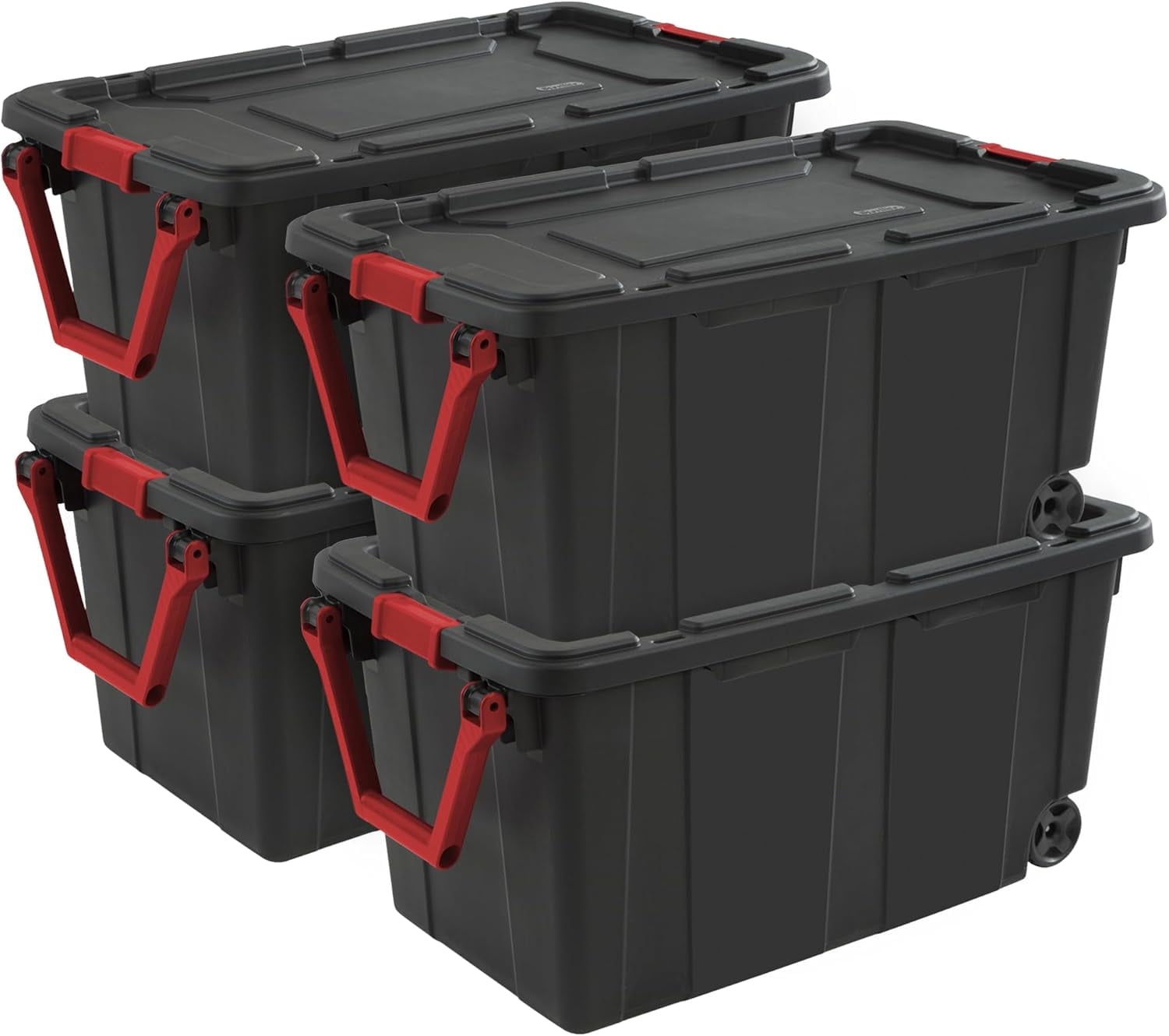4-Pack 40 Gal Industrial Heavy-Duty Totes with Wheels – Stackable ...