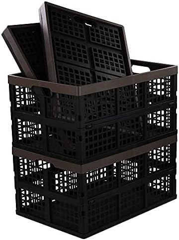 4-Pack 40 L Plastic Collapsible Storage Crate, Stackable Folding ...