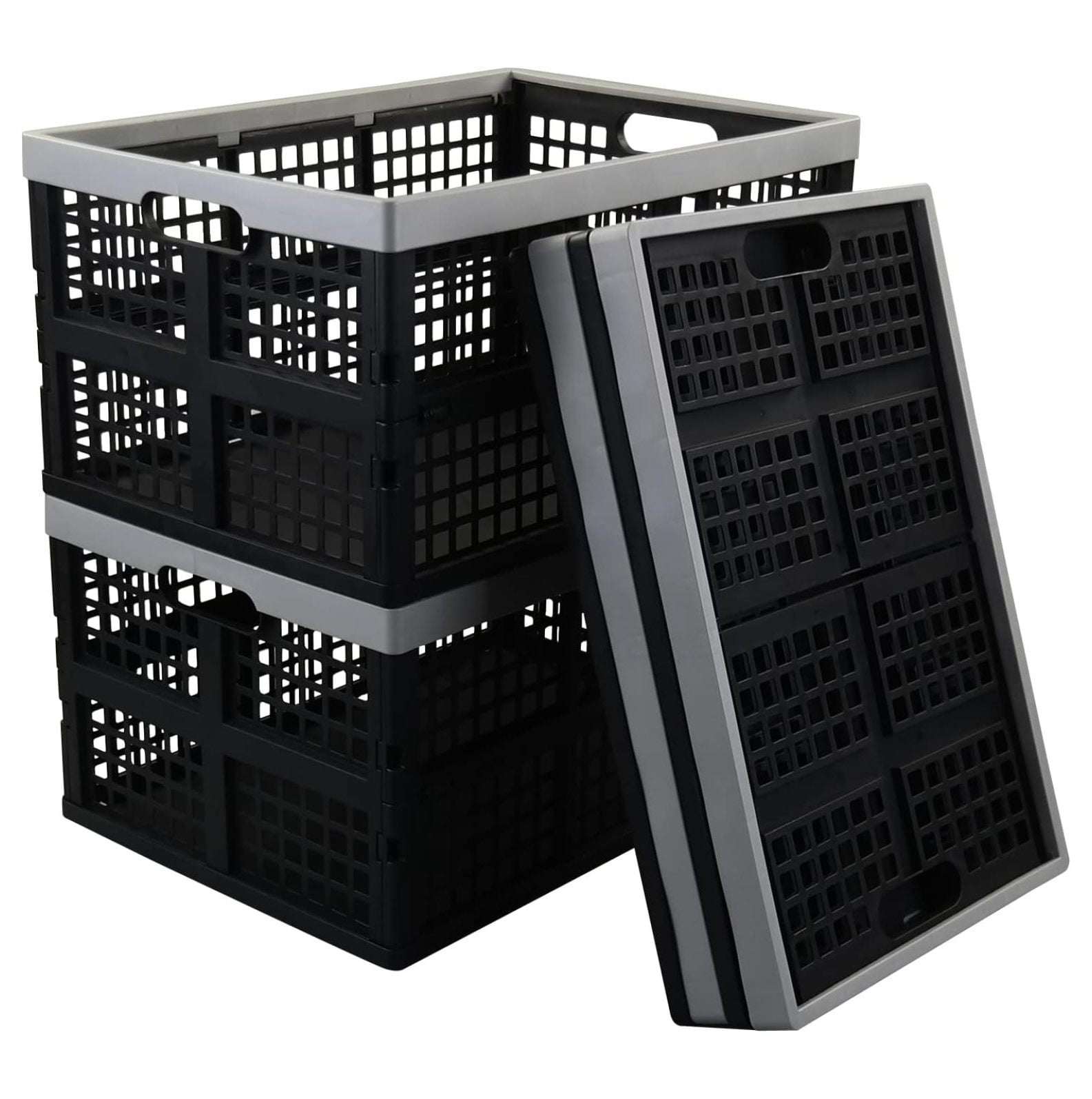 4-Pack 40 L Plastic Collapsible Storage Crates, Large Stackable Storage ...