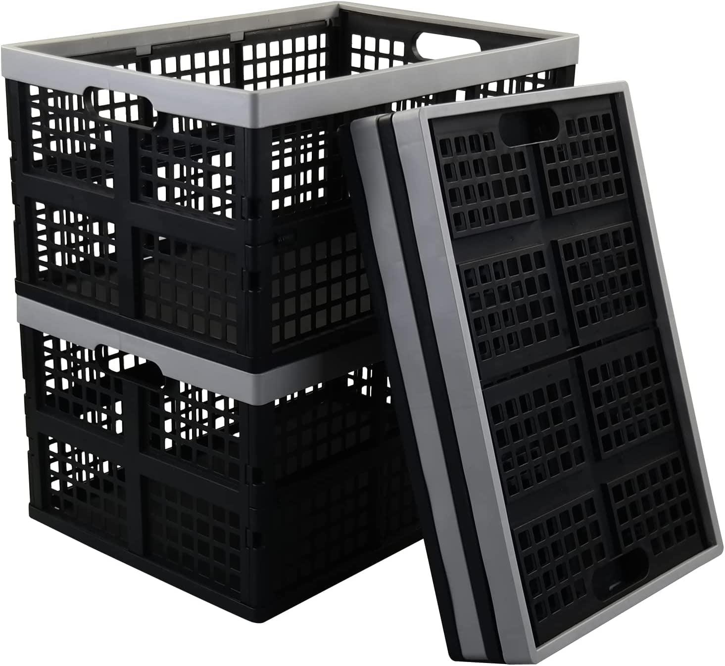 4-Pack 40 L Plastic Collapsible Storage Crates, Large Stackable Storage ...