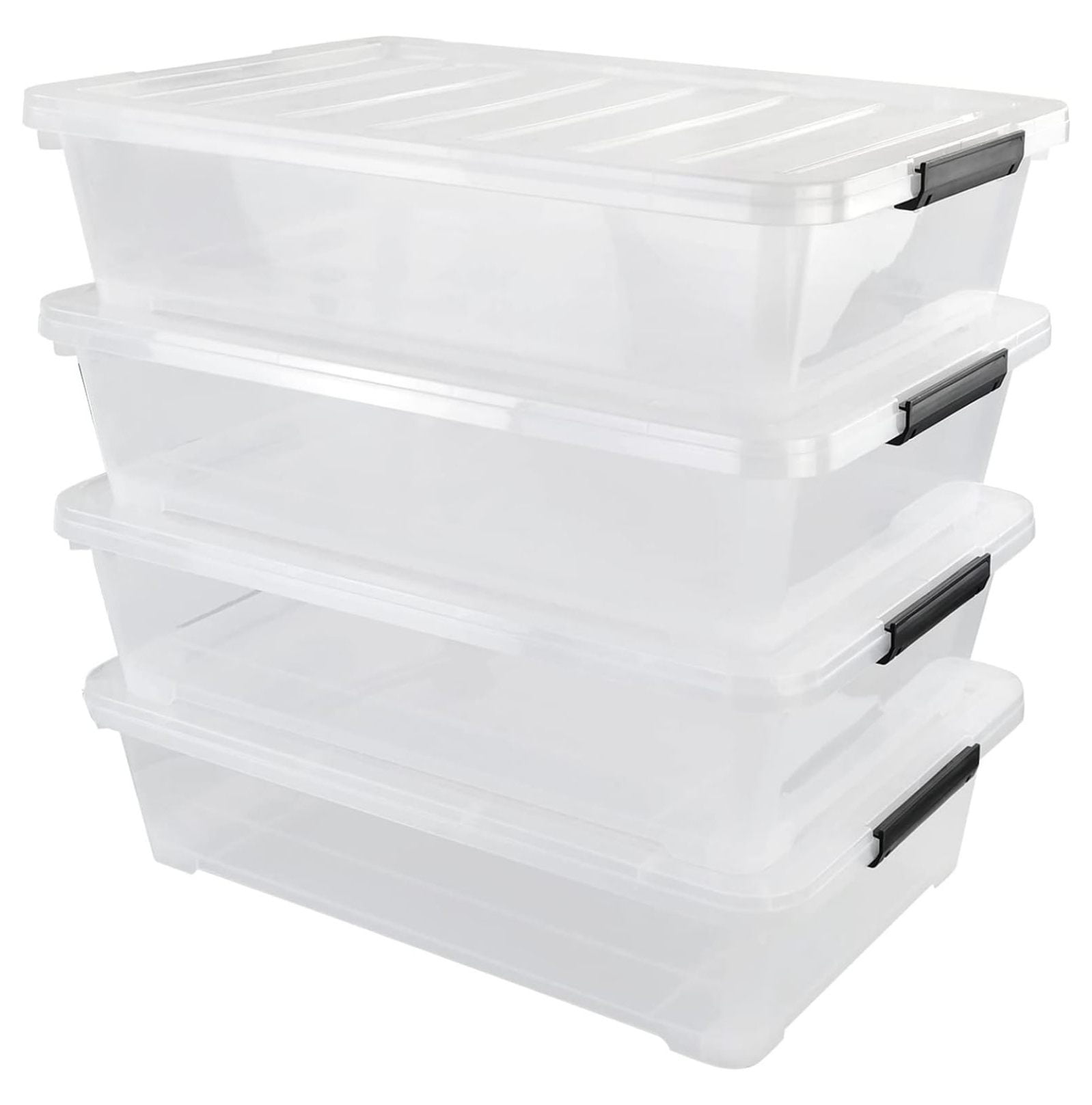 4 Pack 40 Qt Plastic Underbed Storage Container Box with Wheels, Clear ...