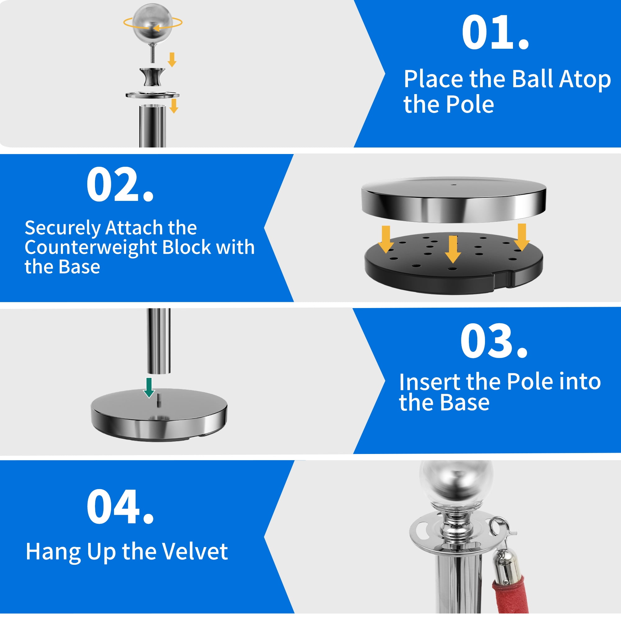 4 Pack 40" Red Carpet Ropes and Poles, Stanchions and Velvet Ropes ...