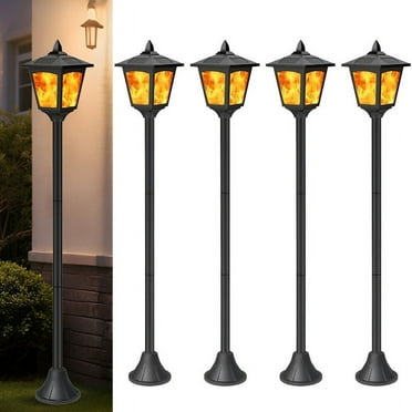 4 Pack 40" Solar Flickering Flame Post Lights – Waterproof LED for ...