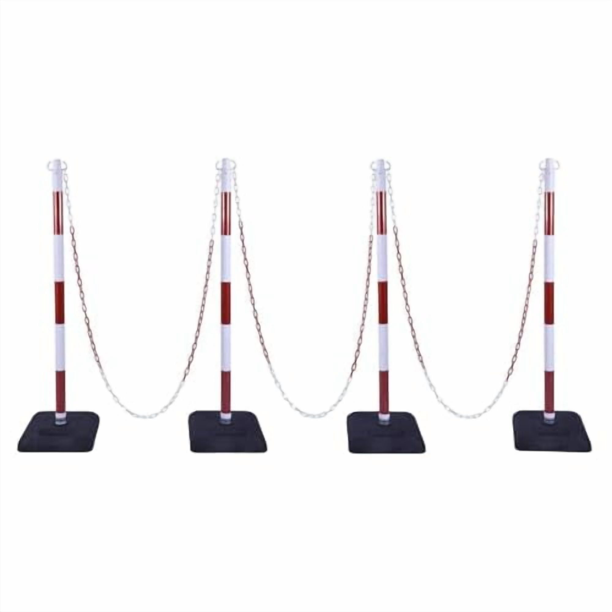 4 Pack 40" Traffic Chain Stanchion Set – Red White Safety Posts with ...