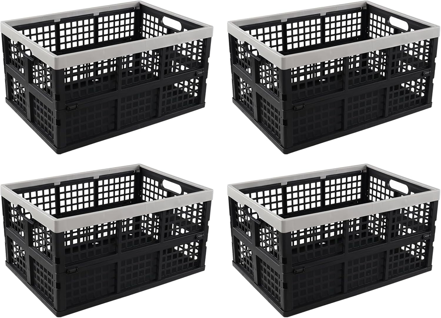 4 Pack 42 L Large Plastic Collapsible Storage Crates, Folding Stackable ...
