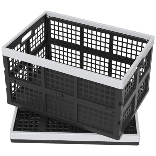4 Pack 42 L Large Plastic Collapsible Storage Crates, Folding Stackable ...