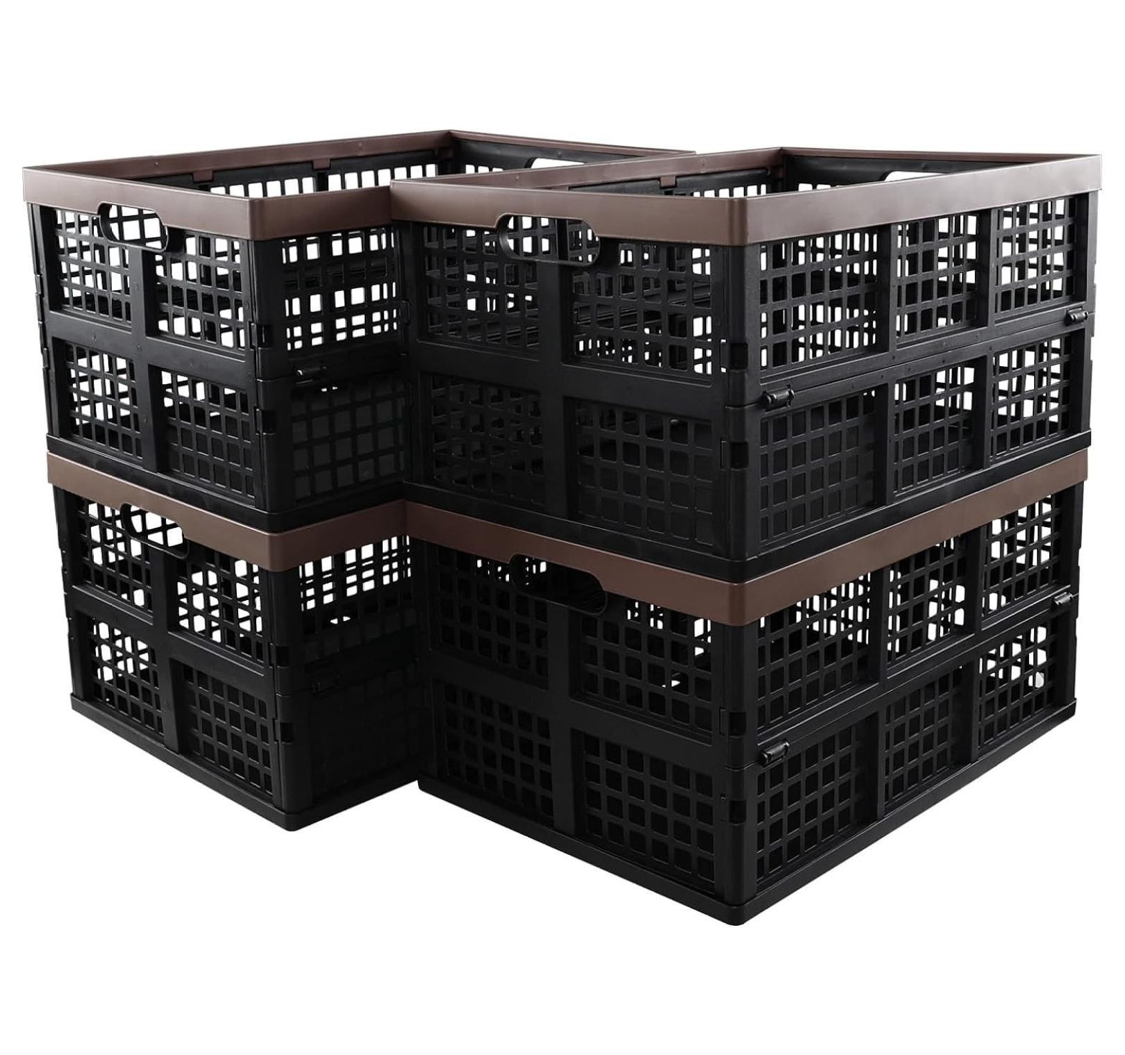 4-Pack 42 L Plastic Folding Storage Crate, Collapsible Storage Basket ...