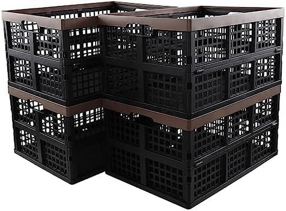 4-Pack 42 L Plastic Folding Storage Crate, Collapsible Storage Basket ...