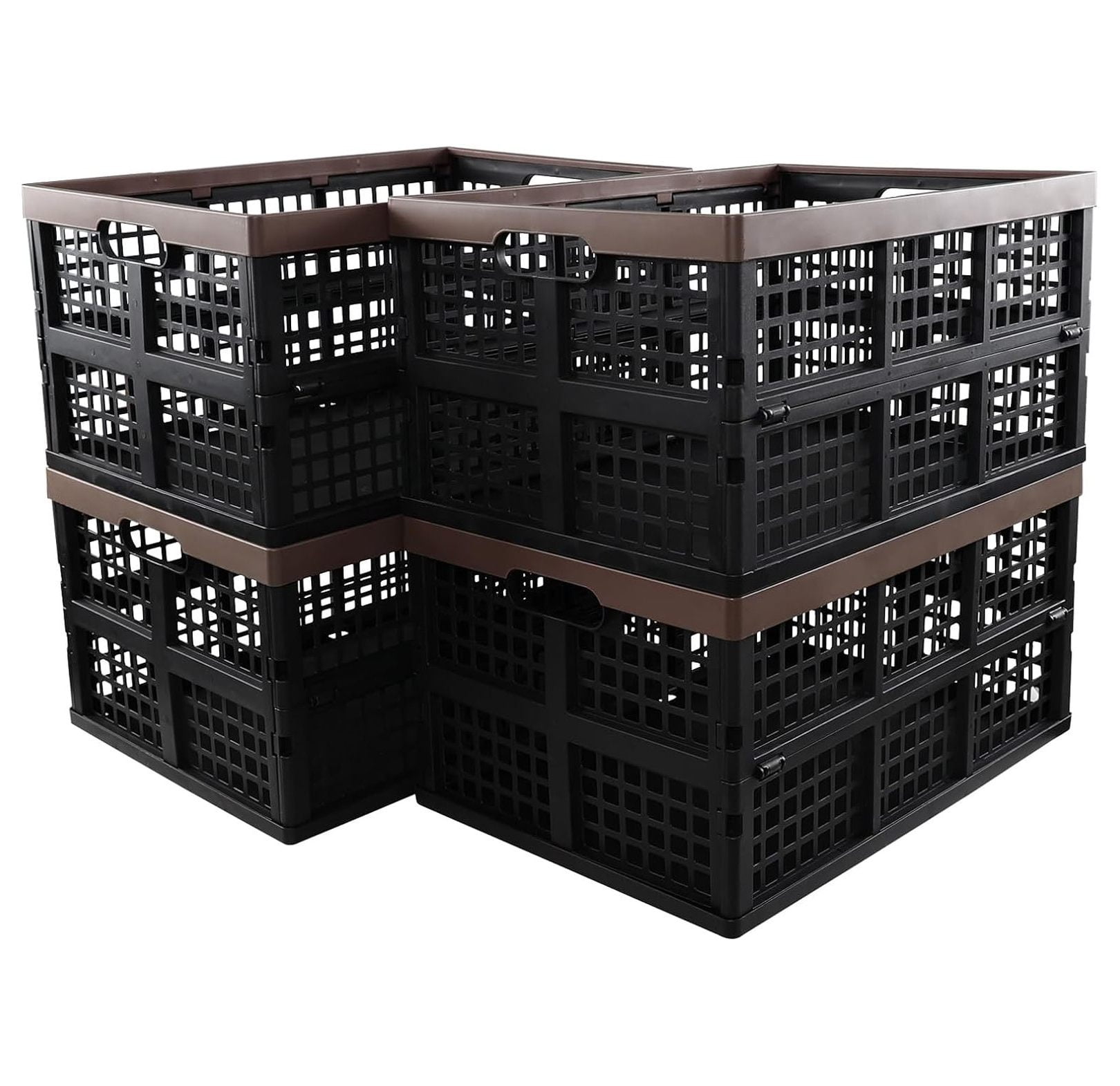4-Pack 42 L Plastic Folding Storage Crate, Collapsible Storage Basket ...