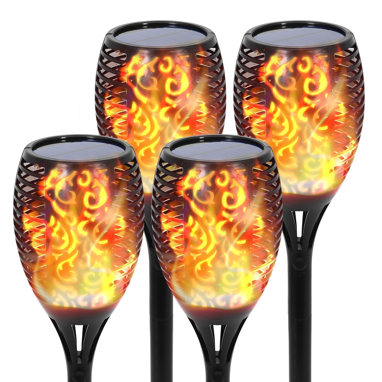 4 Pack 43" Solar Tiki Lights, 96 LED Flame, Waterproof Outdoor Lighting ...