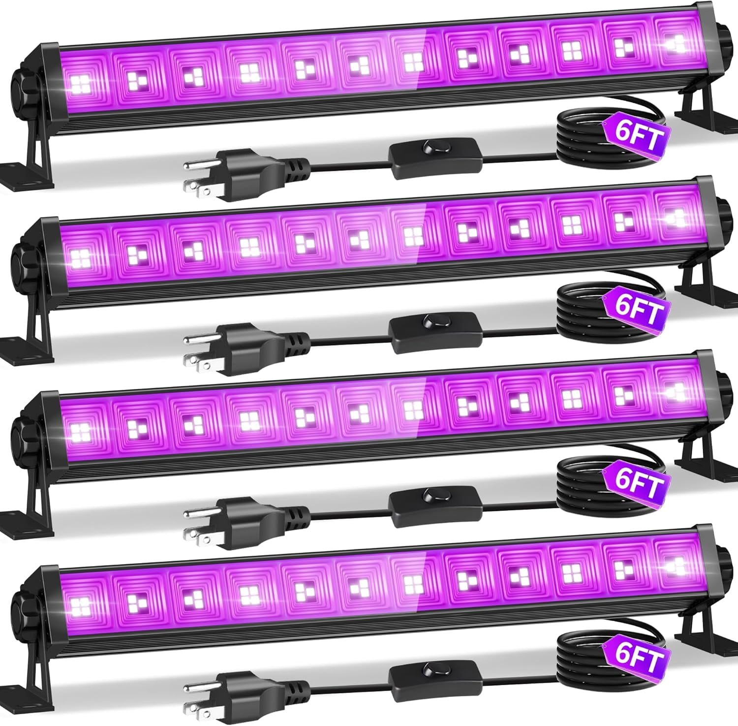 4 Pack 45W Black Light Bar with 6ft Cord+Switch Each Light Up 25x25ft ...