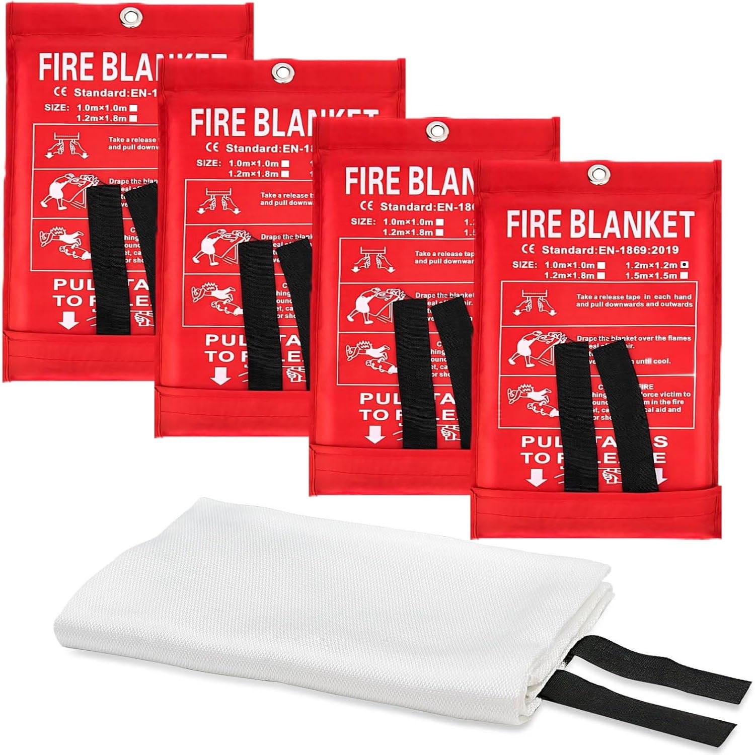 TickJOY 4 Pack 47"x47" Fire Blanket, Large Fire Cloth, Survival Blanket ...