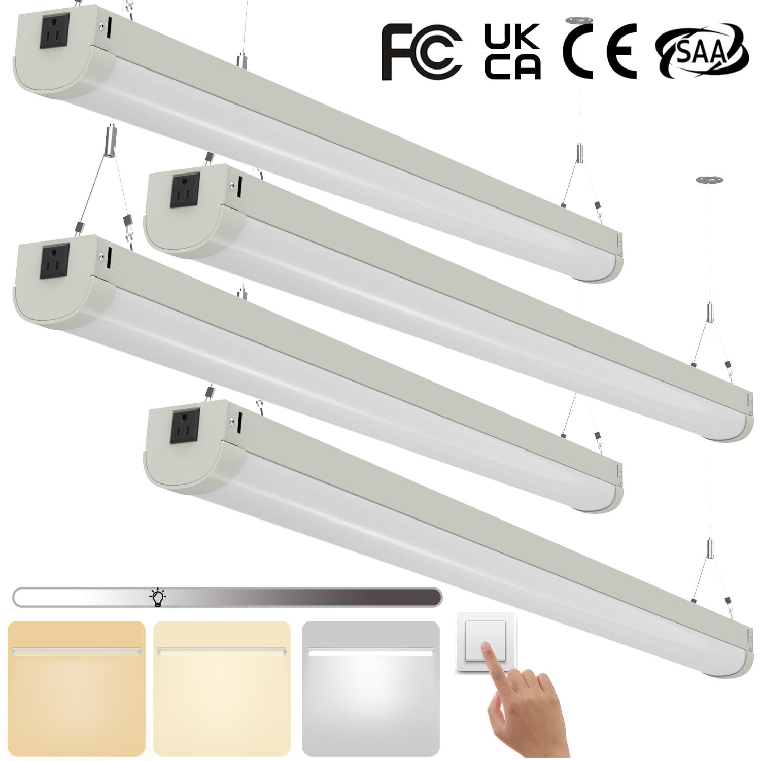 4 Pack 4FT Linkable LED Linear Strip Stairwell Light Fixture, 80W ...