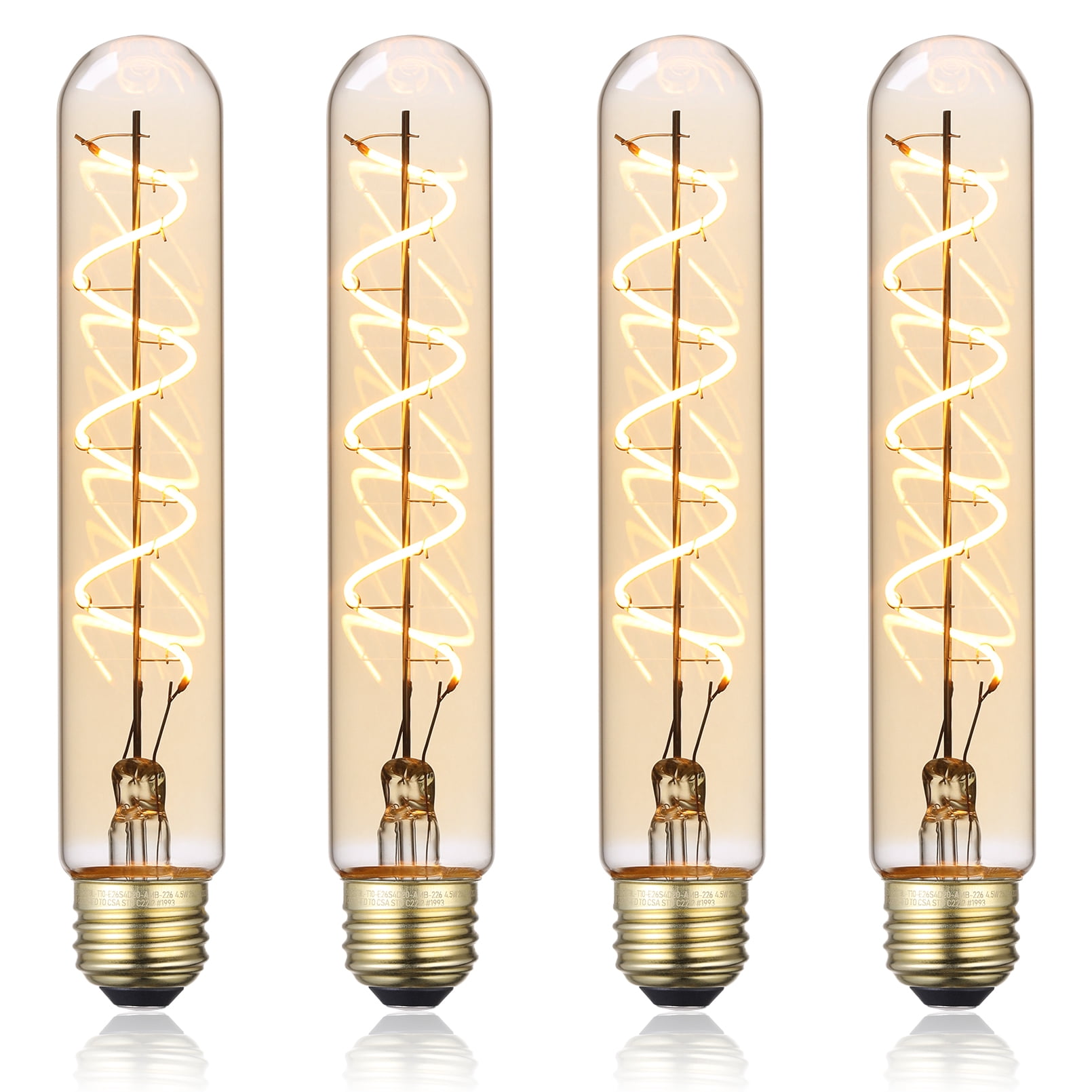 4 pack LED Vintage Spiral Filament Bulb T10, 4.5W 7.17" Tubular Edison ...