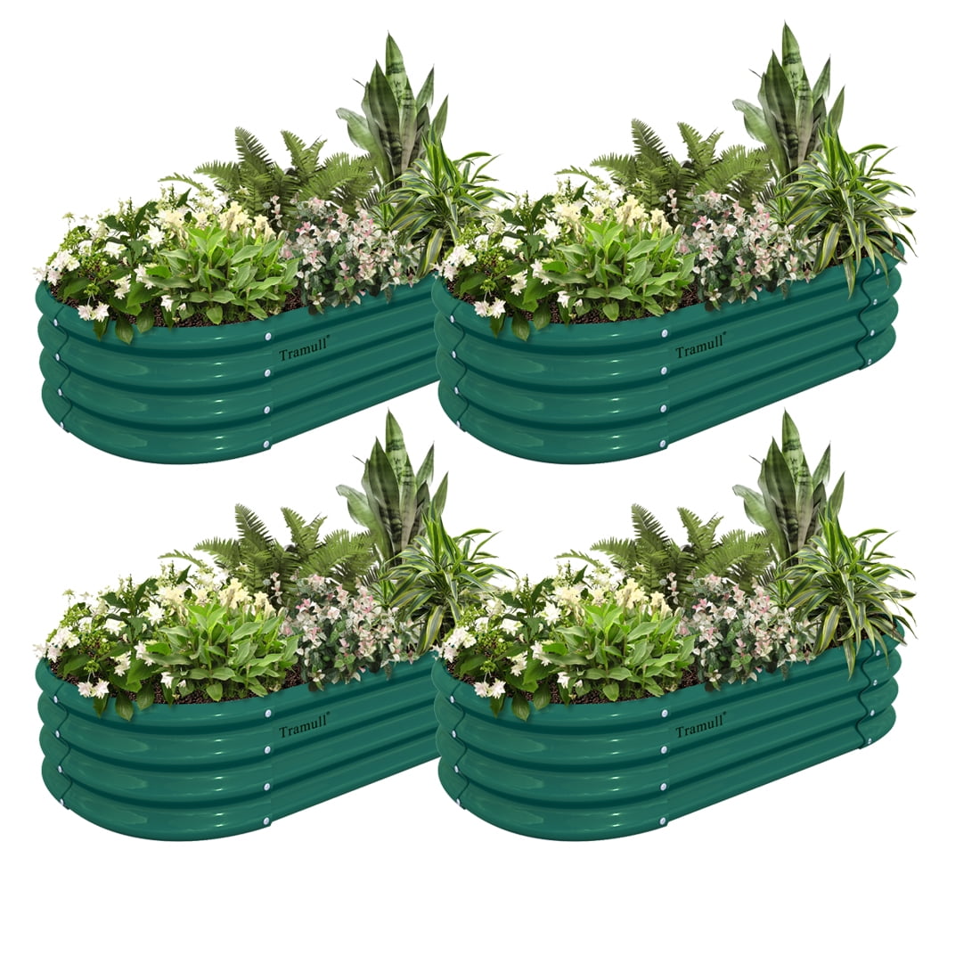 4 Pack 4x2x1FT Galvanized Raised Garden Bed Kit Oval Metal Ground ...