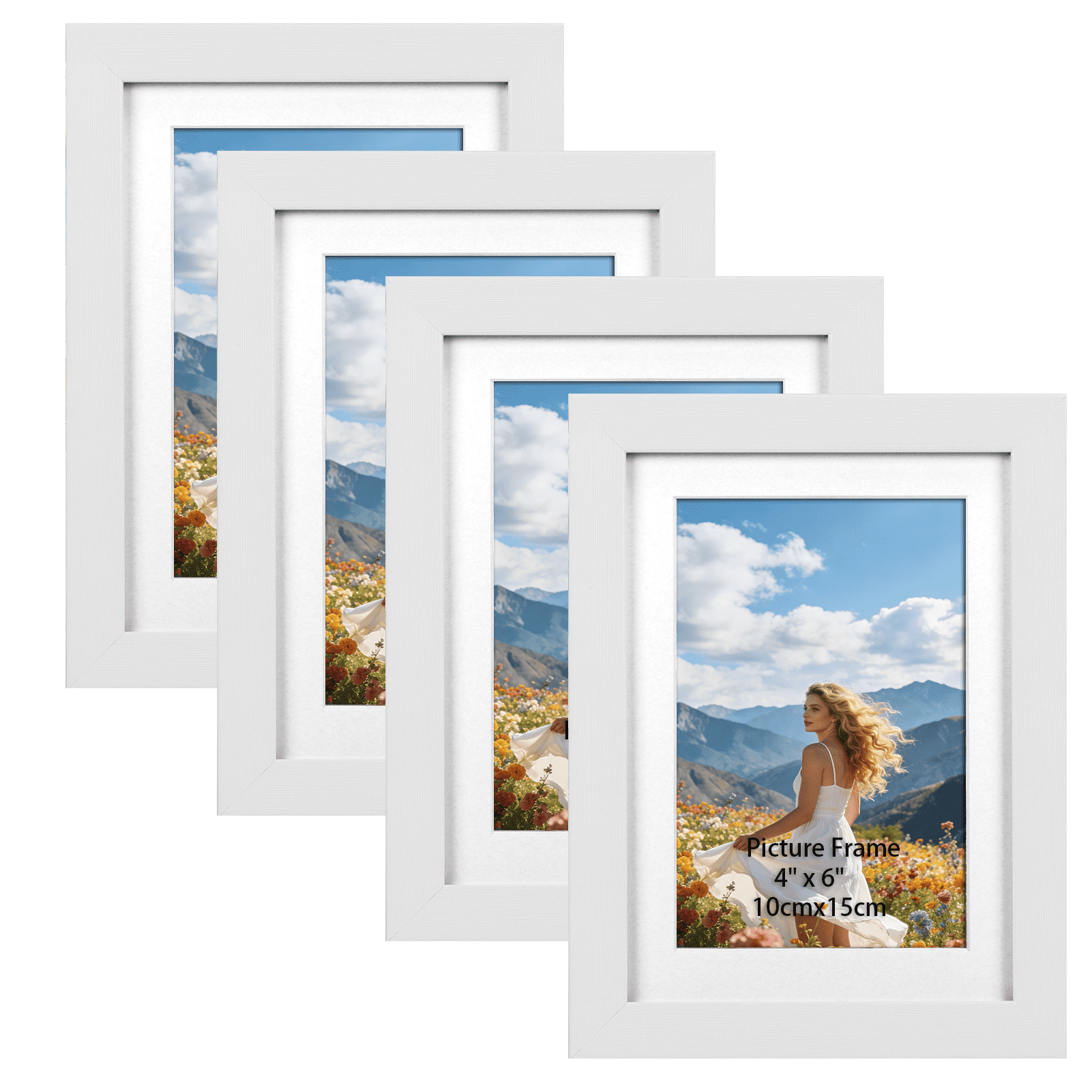 4 Pack 4x6 Picture Frames Display 4x6 Picture with Mat or 5x7 without ...