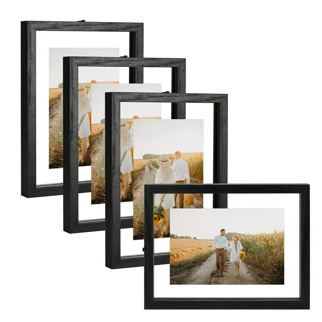 4 Pack Vintage 4x6 Picture Frames, Rustic Black Wood Grain with ...