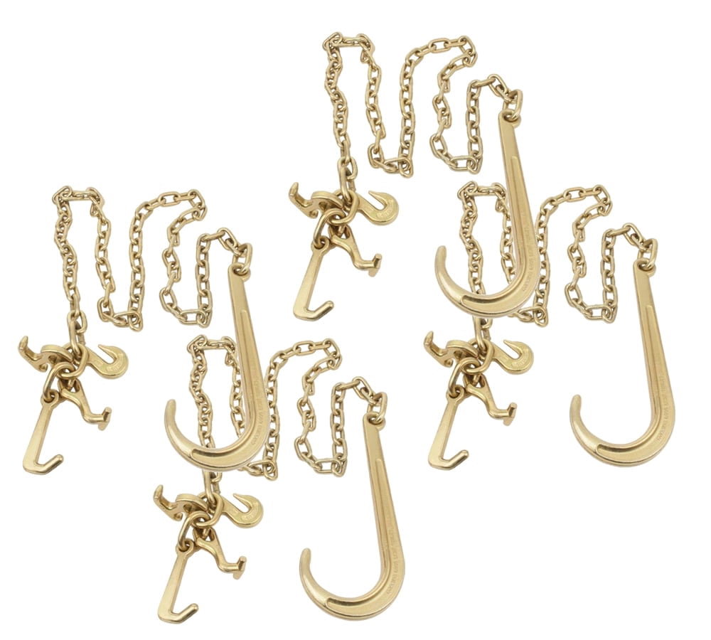 4 Pack 5/16"x8' Leg G70 15" Long Shank J Hook Tow Chain w/ RTJ Cluster ...