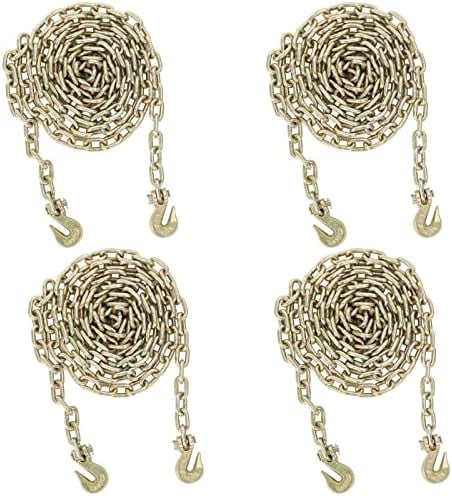 4 Pack 5/16Inch x 14Foot Grade 70 Transport Binder Chain with G70 Clevis Grab Hooks,18,800 lbs ...