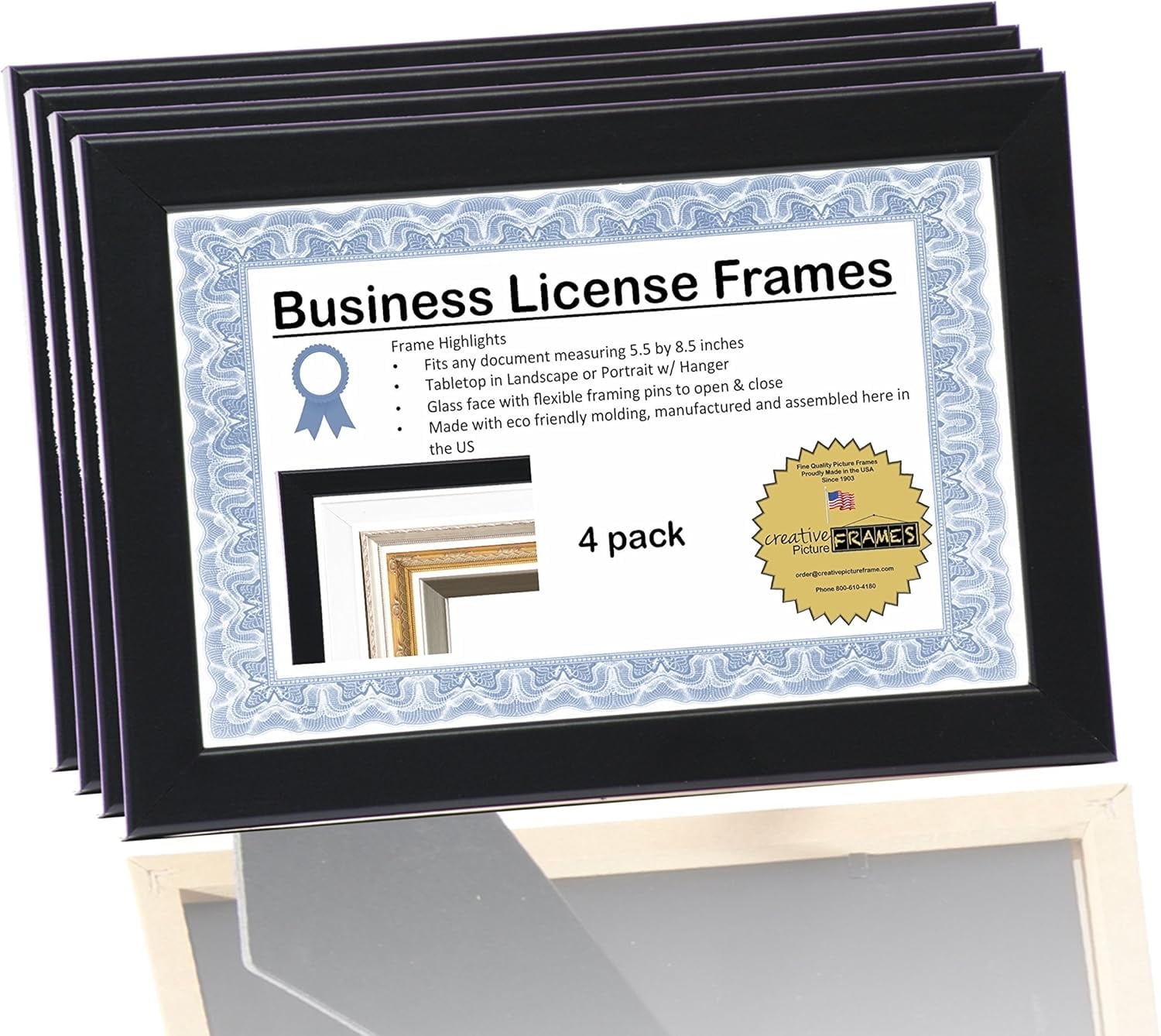 4-Pack 5.5x8.5 Black Business License Certificate Frames, Self-Standing ...